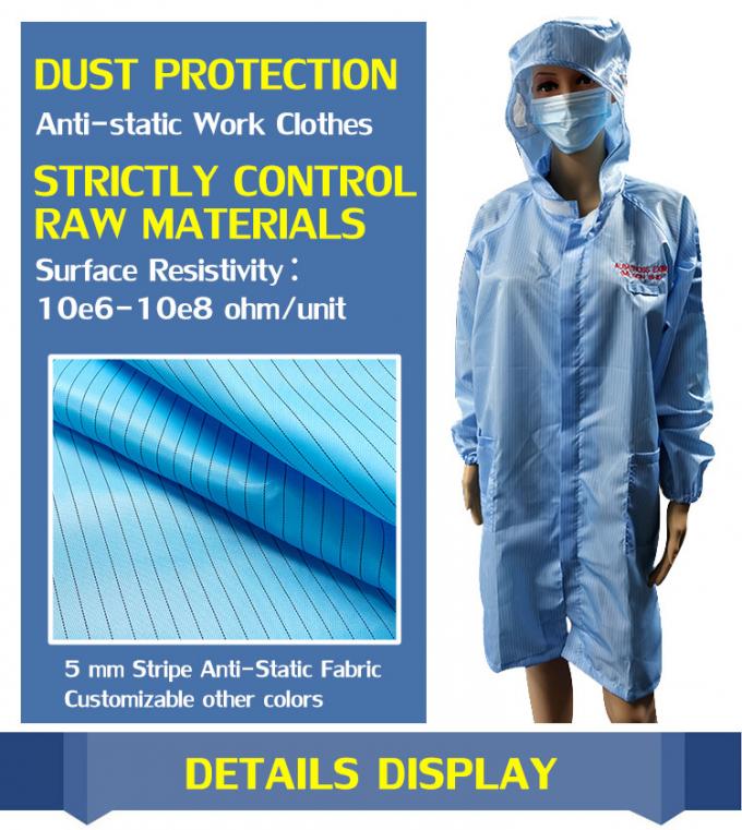 Unisex 5mm Stripe ESD Anti Static Smock Untuk Cleanroom Kelas 100